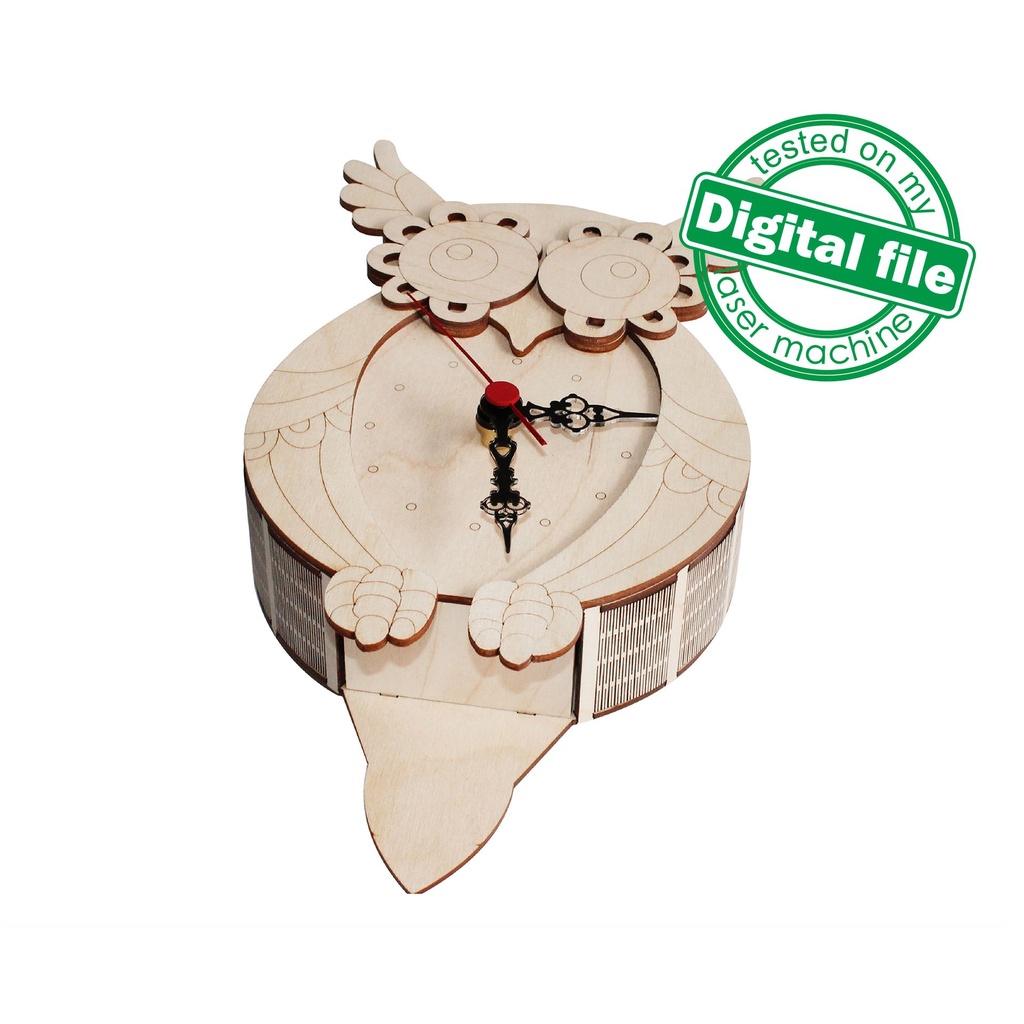 DXF, SVG files for laser Unique Modern Wall Clock Owl, flexible plywood ...