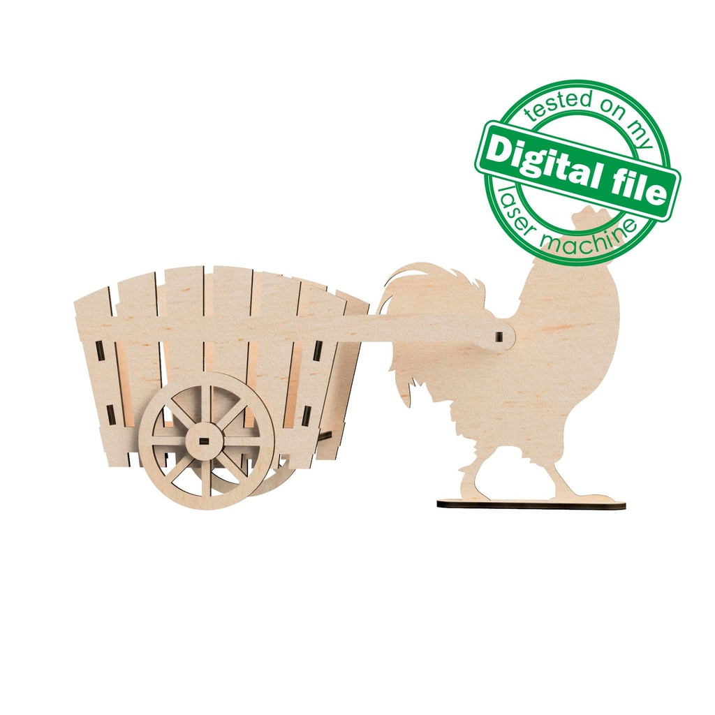 DXF, SVG Files for Laser Easter Decor, Rooster Pulling a Cart, Egg Hunt ...