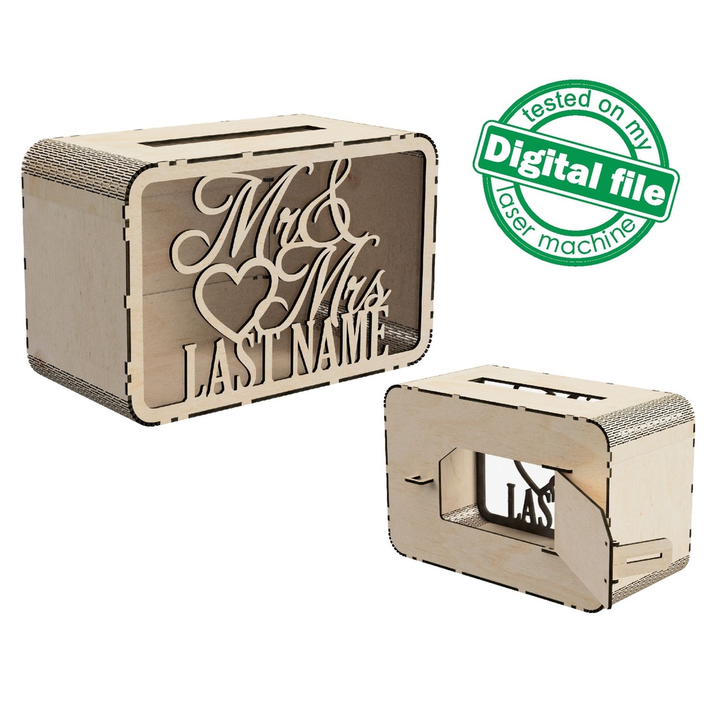 DXF, SVG files for laser Wedding card box, money box, Engagement Card ...
