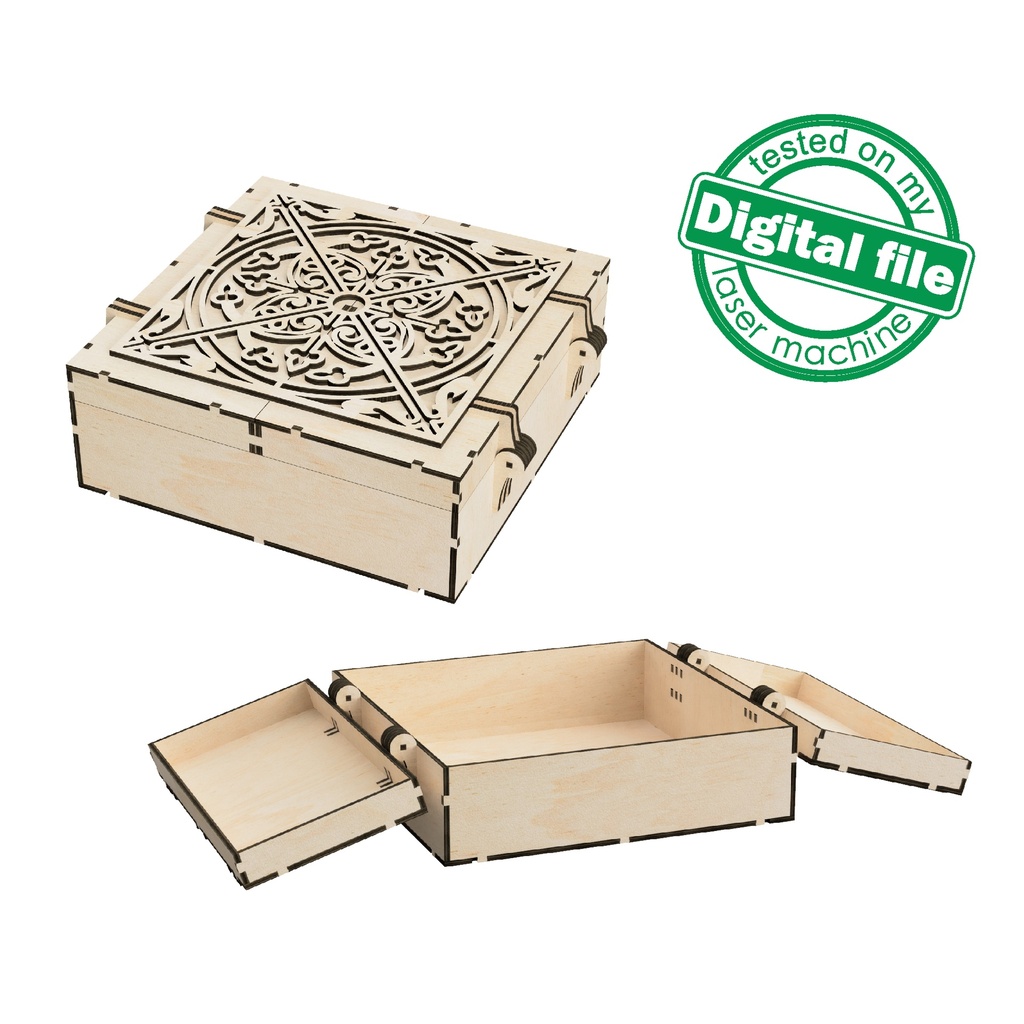 DXF, SVG files for laser Box with integrated hinges, opening carved ...