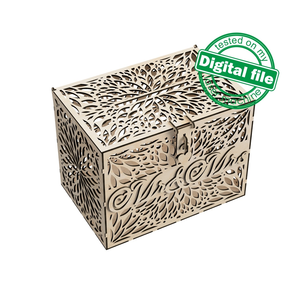DXF, SVG files for laser Wedding card box, money box with Lock ...