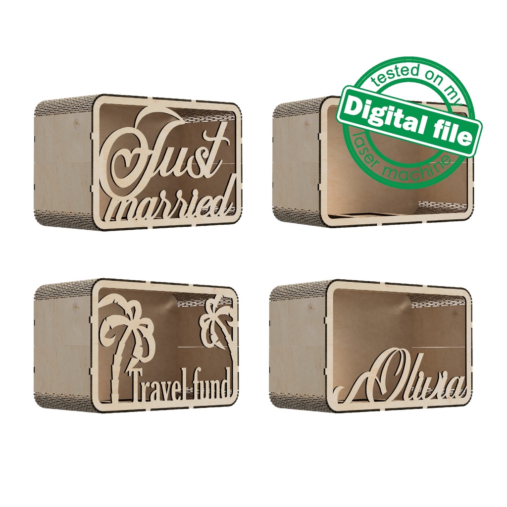 DXF, SVG files for laser Piggy bank, personalized money box, Travel ...