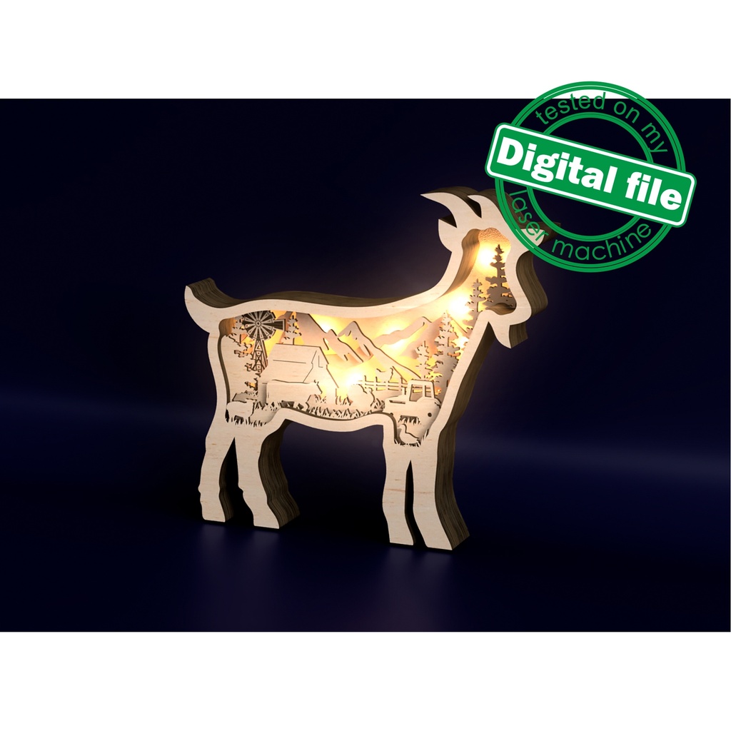 DXF, SVG files for laser lightbox Goat, Farm Animals, Cow, Turkey ...