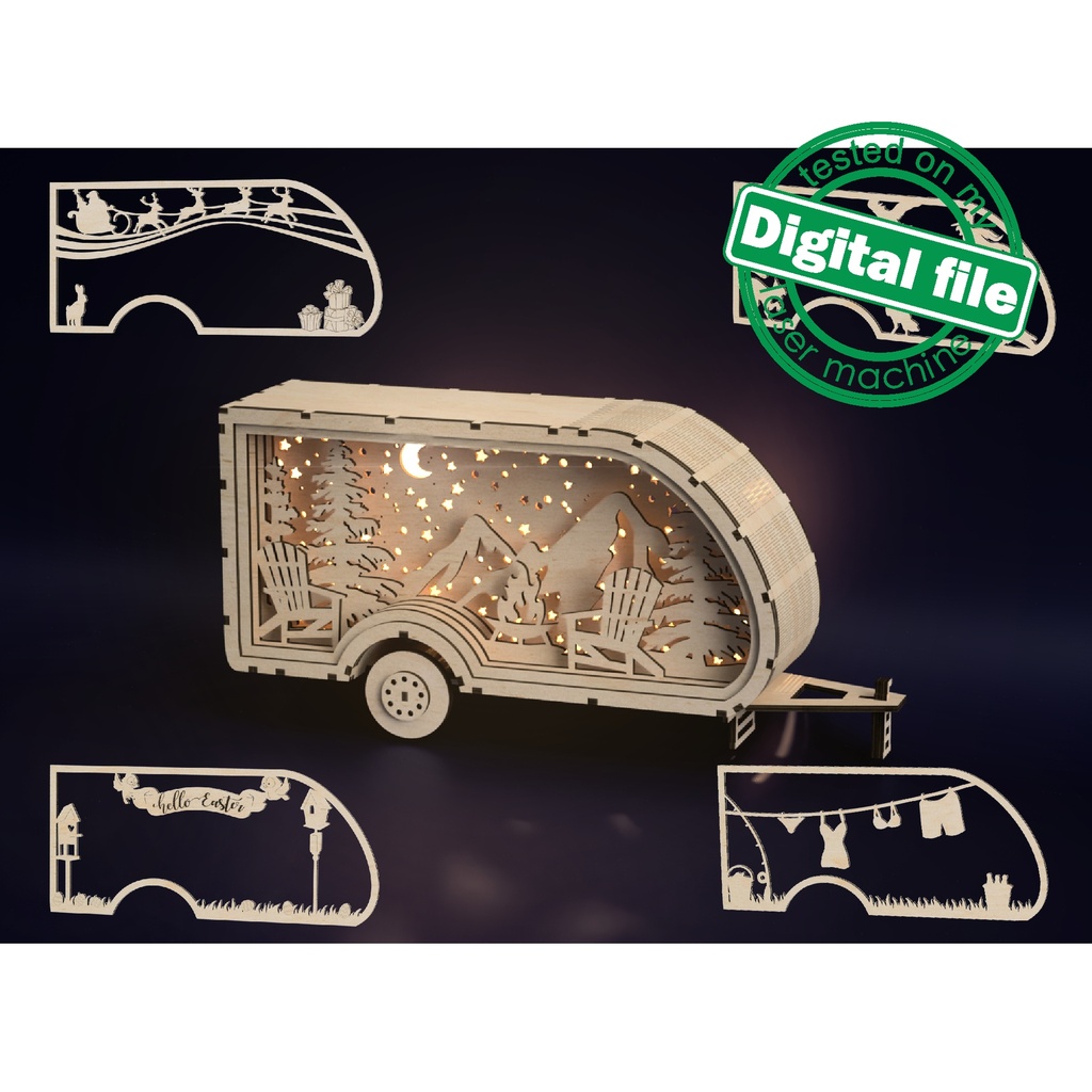 DXF, SVG files for laser Light Box Travel Trailer, Seasons ...